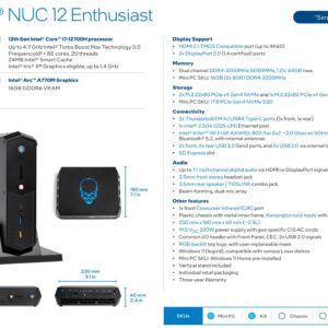 Intel NUC 12 Enthusiast NUC12SNKi7 Mini PC Core i7-12700H | 14 Cores/20 Threads | ARC A770 Graphics | Windows 11 Pro 64GB RAM | 2TB SSD - Packed Connectivity 6 USB-A, 2 USB-C, 1 HDMI, 2 Display Ports