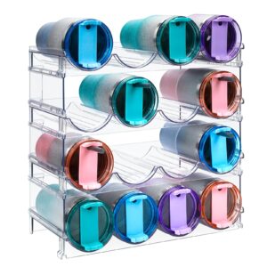 iroonn water bottle organizer for cabinet, stackable water bottle storage rack, 4 tier water bottle holder for kitchen pantry, tumbler travel mug cup organizer, hold 16 bottles