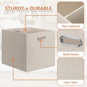 Posprica 13x15x13in Collapsible Storage Bins, Fabric Foldable Cube Storage Boxes, Decorative Storage Baskets Organizer for IKEA Kallax, Shelves, Closet, Clothes, Toy, Set of 4-Beige