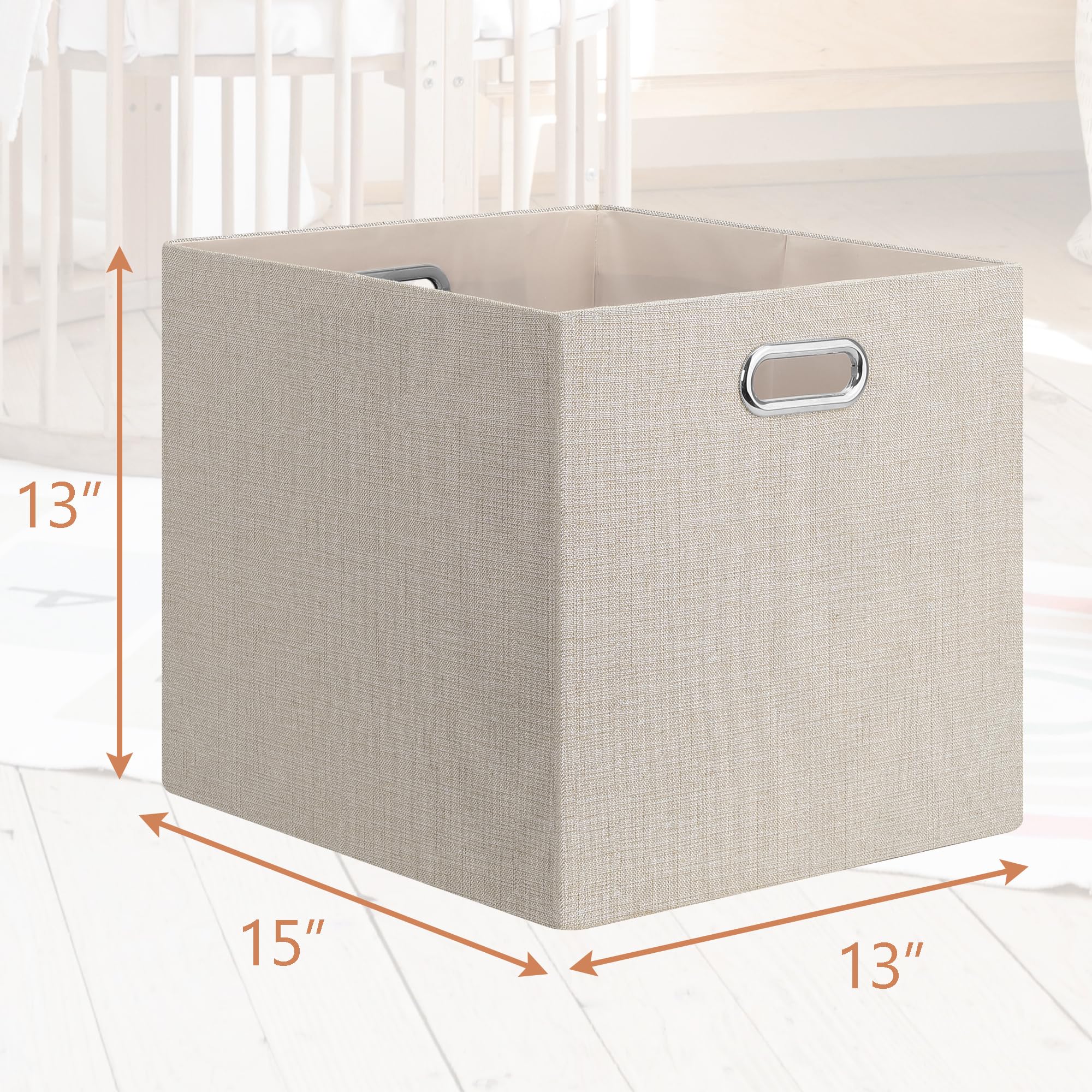 Posprica 13x15x13in Collapsible Storage Bins, Fabric Foldable Cube Storage Boxes, Decorative Storage Baskets Organizer for IKEA Kallax, Shelves, Closet, Clothes, Toy, Set of 4-Beige