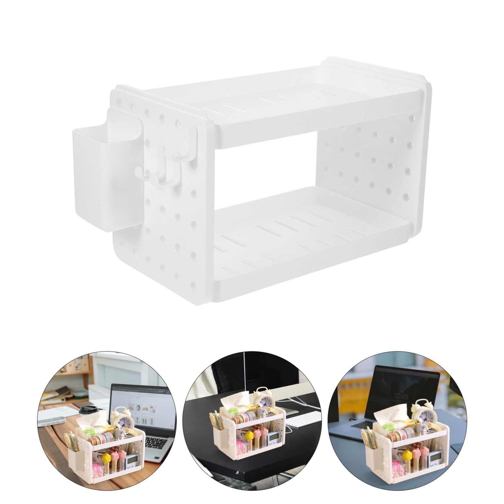 NUOBESTY Decor Book Shelf Book Stand Storage Shelves Bookshelf Magazine Rack Delicate Book Rack Tabletop Book Holder Household Book Rack White Double Layer Small Desk pp Office