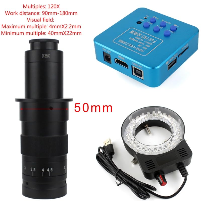 1080P HDMI Industrial Video Digital Microscope Camera with C Mount Lens USB TF Storage Adjustable LED Lights Kits (Color : 100X)