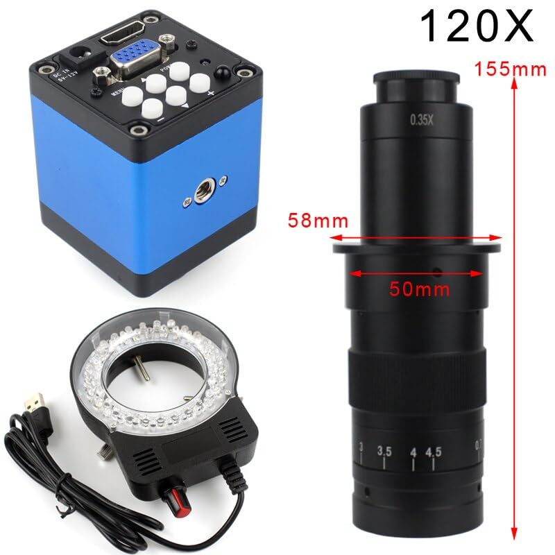 HDMI VGA 13MP Monocular Microscope Digital Camera + 130X 180X Adjustable Lens + 56 LED Light Suit for Repair Phone Soldering (Color : 13MP Camera)