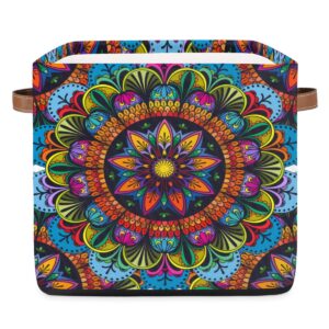 mandala floral storage basket collapsible fabric storage box 13x13x13 inches square cube storage bins with handles for home living room closet shelf office bedroom