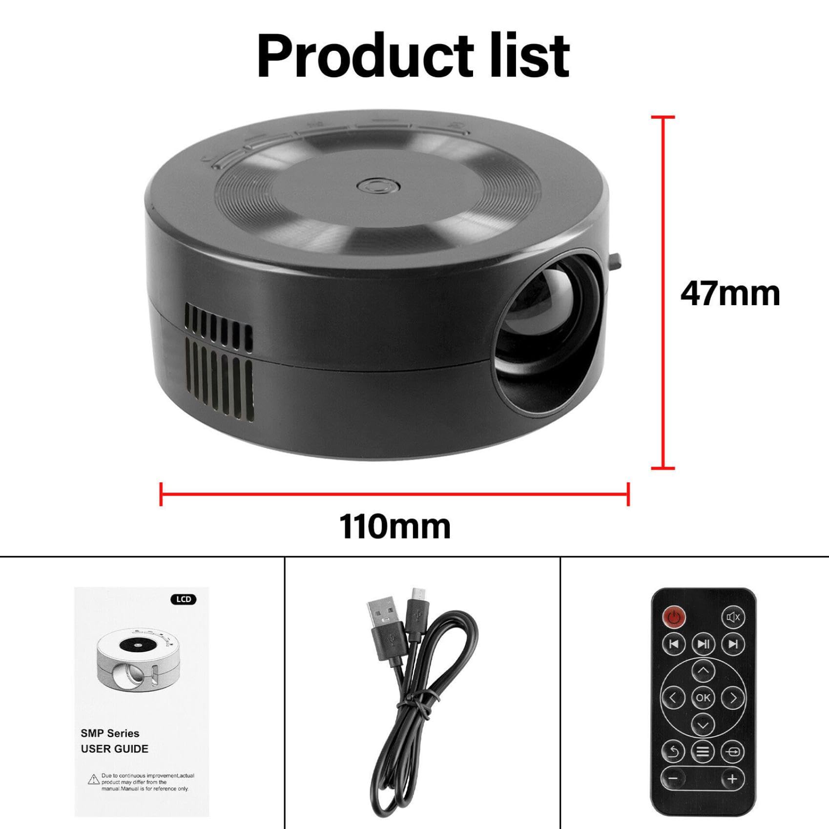 Portable HD 1080P Projector, Cinema-Level Small Outdoor Movie Projector Home Movie Video Projector, Mini Movie Projector with USB HDMI Interface & Remote Control for Home Office Living Room Car