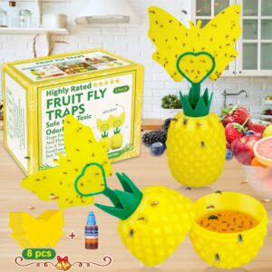 fruit fly trap for indoors, 2023 upgrade fruit fly gnat traps for house indoor with yellow sticky pads, non-toxic reusable fruit fly gnat killer fly catcher comes with bait for plant/kitchen (2 pack)