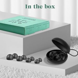 Ear Plugs for Noise Reduction Reusable Hearing Protection in Flexible Silicone for Concerts,Work,Study 8 Size Eartips with Small Box,Perfect -30dB Earplugs for Sleeping Noise Cancelling (Deep Black)