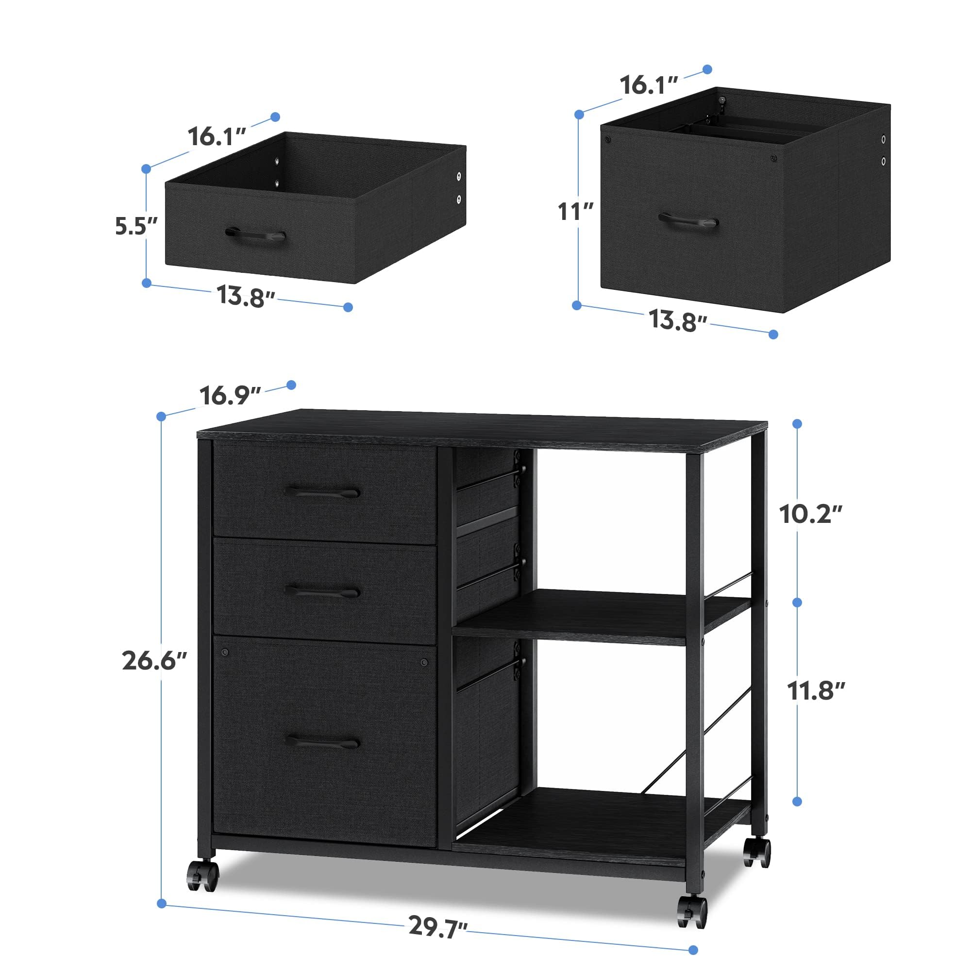 Raybee File Cabinet 3 Drawer Fabric File Cabinets for Home Office Rolling Lateral File Cabinet Printer Stand Filing Cabinet Fits A4 Letter Legal Size, 29.7" W x 26.6" H x 16.9" D