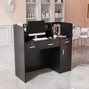 LEADZM Modern Reception Desk with Lockable Drawers, Storage Cabinet & Shelf, Salon Reception Room Table, Office Computer Desk, Clothing Store Checkout Counter, White(47.2”W x 18.9”D x 43.7”H)