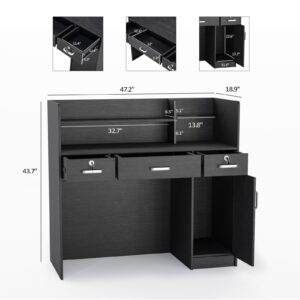 LEADZM Modern Reception Desk with Lockable Drawers, Storage Cabinet & Shelf, Salon Reception Room Table, Office Computer Desk, Clothing Store Checkout Counter, White(47.2”W x 18.9”D x 43.7”H)