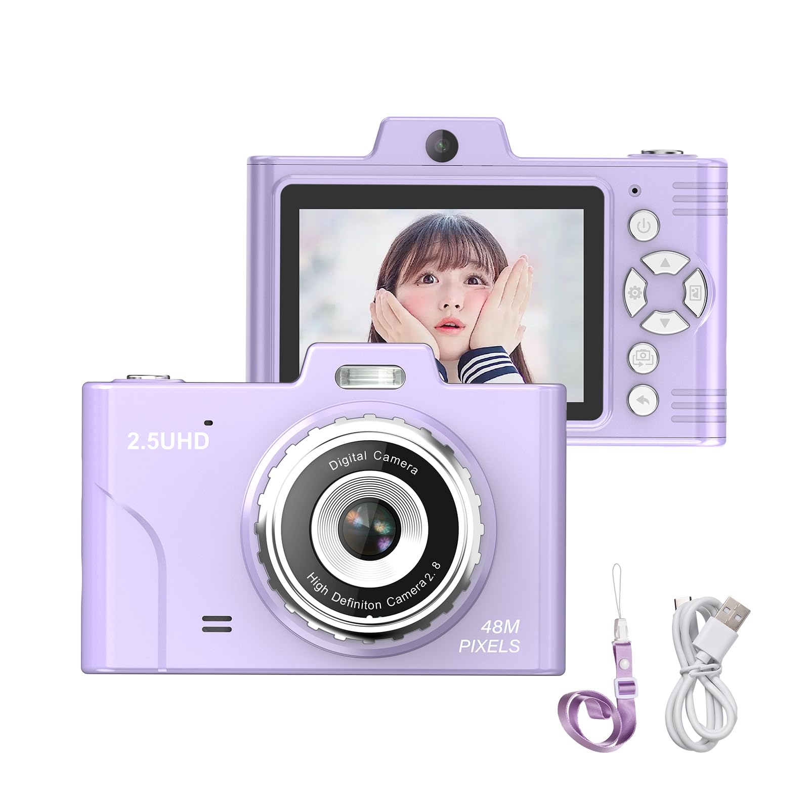 Andoer Digital Camera Portable Kids Camera 1080P Compact Camera 48Mp Dual Lenses 8× Optical Zoom Mini Ccd Camera with 2.8-Inch Tft Screen Great Gift for Boy Girl Kid Adult Teenager Student