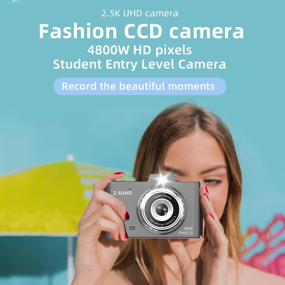 Andoer Digital Camera Portable Kids Camera 1080P Compact Camera 48Mp Dual Lenses 8× Optical Zoom Mini Ccd Camera with 2.8-Inch Tft Screen Great Gift for Boy Girl Kid Adult Teenager Student