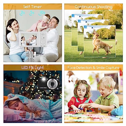 Andoer Kids Camera, 2.7-inch TFT Portable Digital Camera 56MP 4K Ultra HD 20X Zoom Auto Focus Self-Timer Face Detection Anti-Shaking with 2pcs Batteries Hand Strap Great Gift for for Kids Teens