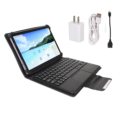 Jopwkuin Tablet, Octa Core 100-240V Tablet 10. 1 Inch 2.4G 5G WiFi with Keyboard for Android 12 for Learning (US Plug)