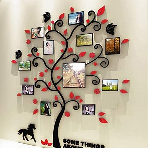 VALKEM 3D Acrylic Stereoscopic Photo Wall Tree Wall Simple Creative Photo Collage Frame Red Green Blue Multi Picture Photo Frames Wall Set Living Room Office Photo Frame Wall Decoration (Color : Red