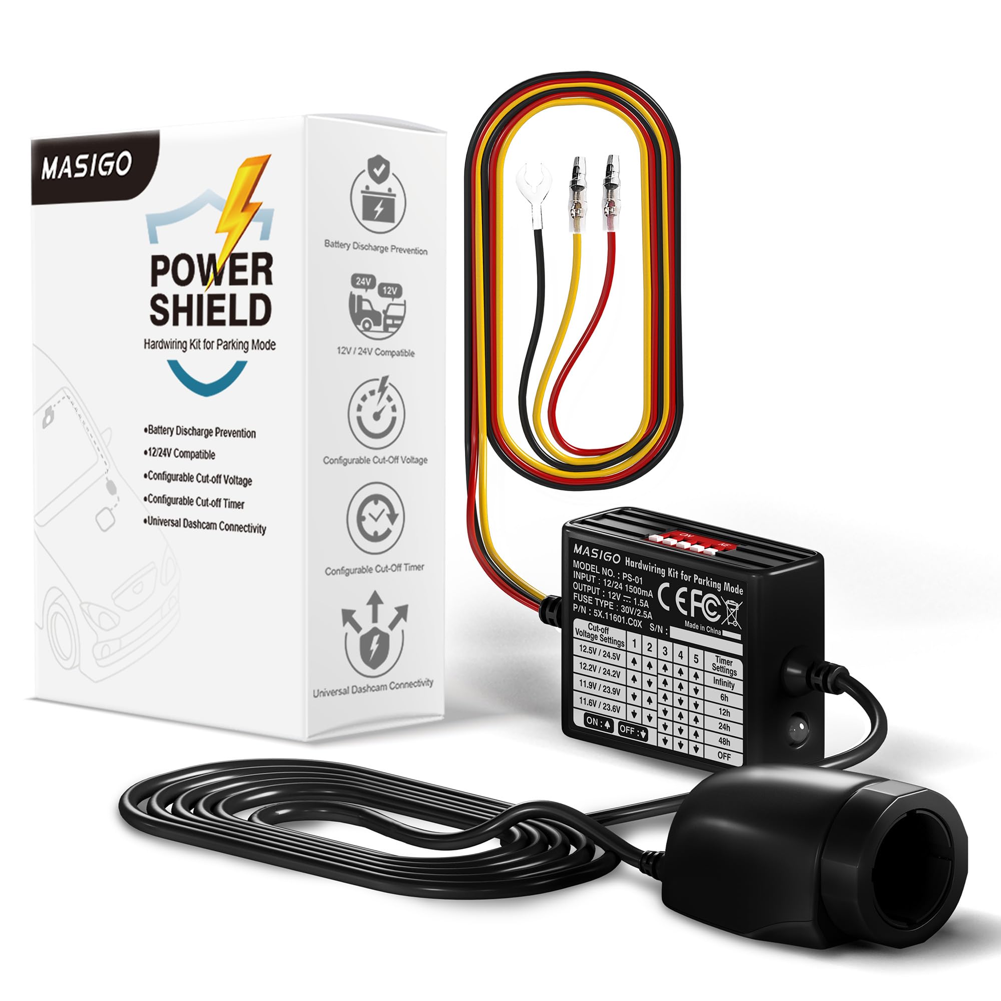 【Bundle 2 Items: MASIGO A330D WiFi GPS + Hardwire Kit】 Dual 60fps Dash Cam Front and Rear, Car Camera Built-in WiFi GPS, Sony Night Vision, G-Sensor Parking Mode, 512GB Max