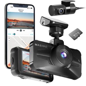 【Bundle 2 Items: MASIGO A330D WiFi GPS + Hardwire Kit】 Dual 60fps Dash Cam Front and Rear, Car Camera Built-in WiFi GPS, Sony Night Vision, G-Sensor Parking Mode, 512GB Max