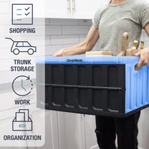 CleverMade 62L Collapsible Storage Bin, No Lid, Black/Translucent Blue.