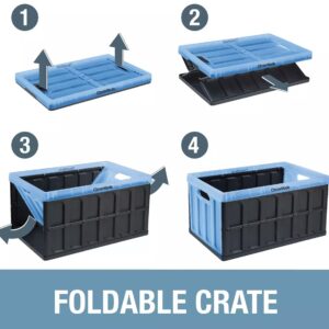 CleverMade 62L Collapsible Storage Bin, No Lid, Black/Translucent Blue.