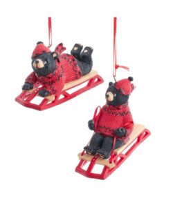 the bridge collection sledding black bear ornaments - set of 2 - fun winter black bear ornaments for holiday decor - animal christmas tree ornaments