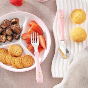 4PCS Toddler Utensils, MONGSEW Toddler Forks and Spoons Set, Premium Food-Grade Stainless Steel Kids Silverware Set with Stylish Squirrel and Rabbit Pattern Handle, Dishwasher Safe