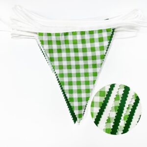 32Ft Green Party Decorations Green Buffalo Plaid Checkered White Triangle Flag Gingham Pennant Bunting Fabric Garland for Wedding Birthday Picnic BBQ Outdoor Golf Party Dinosaur Arbor Day Decorations