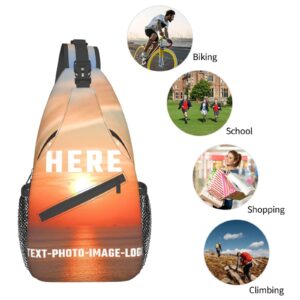 Custom Sling Bag Personalise Image Text Crossbody Shoulder Bag Travel Hiking Daypack Chest Bags For Women Men.