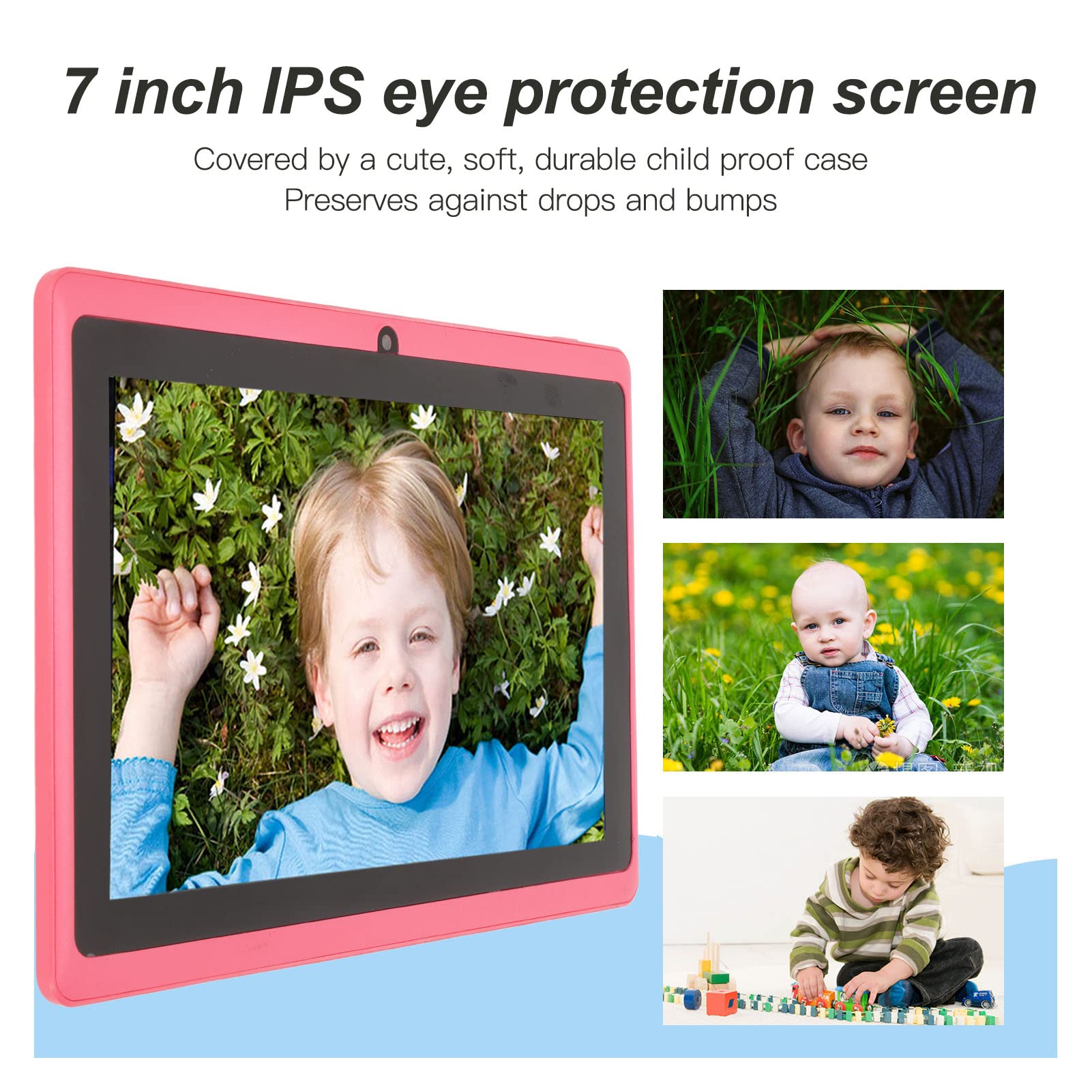 DAUZ Kids Tablet, US Plug 100-240V WiFi 7 Inch HD Screen Eye Protection Display Kids Learning Tablet for Home Work (US Plug)