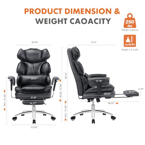 Home Office Chair - Ergonomic Executive Desk Chair with Flip-up Armrest, Adjustable Height PU Leather Chair with Wheels and 360° Rolling Swivel, Mid Back Task Chair with Lumbar Support, Black