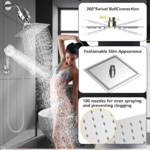 NLZQPTS 8inch Rain Shower Head with Filter,High Pressure Handheld Shower Heads with 7 Spray Combo,Square Filtered Showerhead for Hard Water Softener,59" Hose,Bathroom,Brushed Nickel Finish