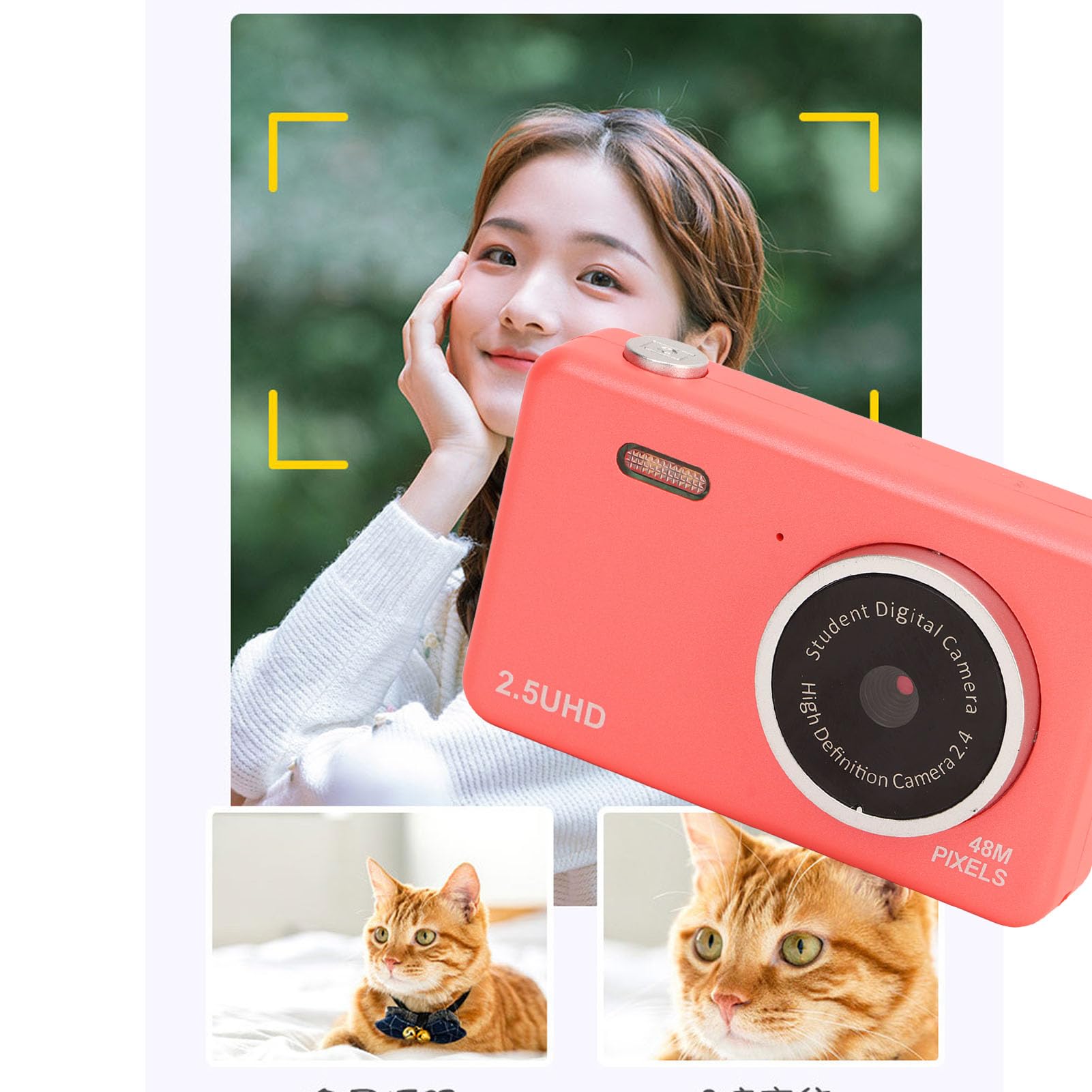 2.5K Digital Camera, 8X Zoom Automatic Light Sensitivity Dual Lens Video Camera, for Kids Student, Cute Pocket HD Camcoder (Pink)