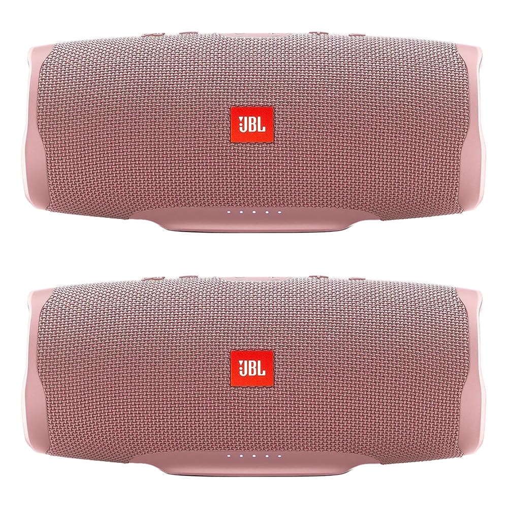 JBL Charge 4 - Waterproof Portable Bluetooth Speaker Bundle - Pink/Pink (Pair)