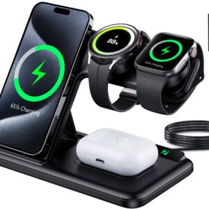 Wireless Charger for iPhone and Samsung Multiple Devices, Portable Apple Charging Station for iPhone 15/14/13/12/11/Pro/Max/Plus, for Apple Watch Charger iWatch and Galaxy Watch, for AirPods 3/2/Pro