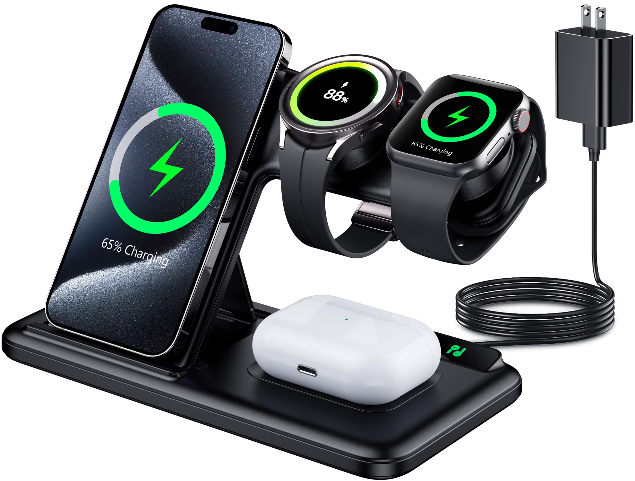 Wireless Charger for iPhone and Samsung Multiple Devices, Portable Apple Charging Station for iPhone 15/14/13/12/11/Pro/Max/Plus, for Apple Watch Charger iWatch and Galaxy Watch, for AirPods 3/2/Pro