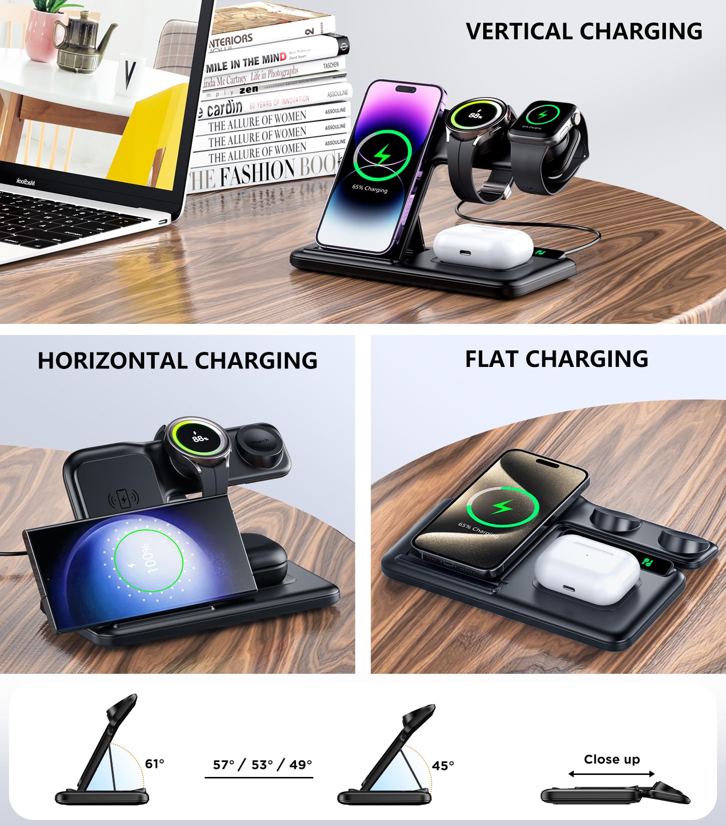 Wireless Charger for iPhone and Samsung Multiple Devices, Portable Apple Charging Station for iPhone 15/14/13/12/11/Pro/Max/Plus, for Apple Watch Charger iWatch and Galaxy Watch, for AirPods 3/2/Pro