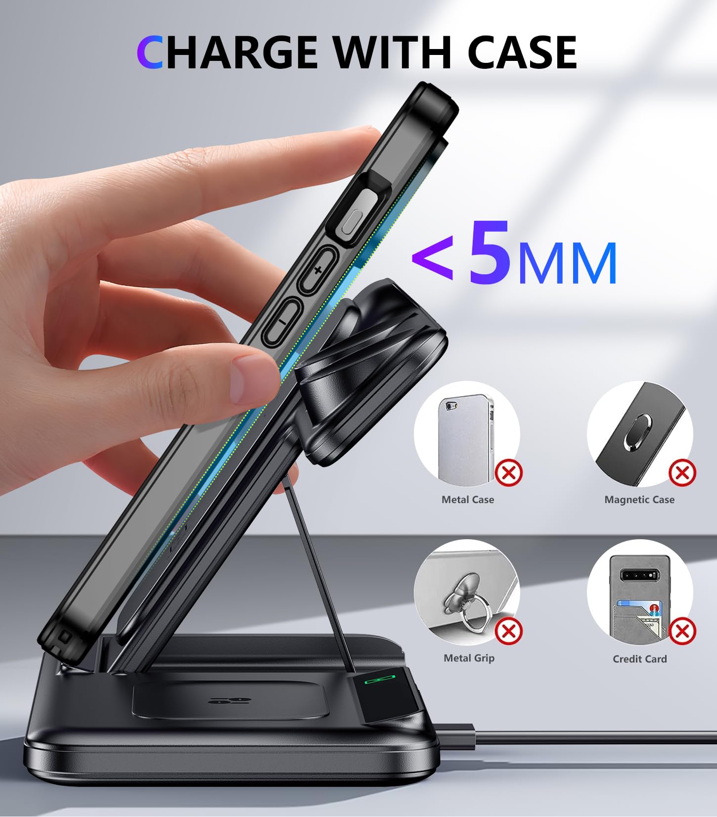 Wireless Charger for iPhone and Samsung Multiple Devices, Portable Apple Charging Station for iPhone 15/14/13/12/11/Pro/Max/Plus, for Apple Watch Charger iWatch and Galaxy Watch, for AirPods 3/2/Pro