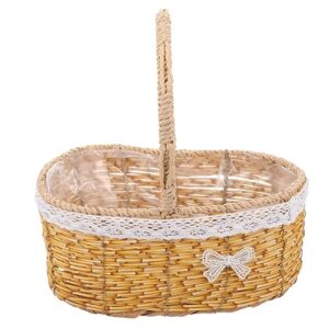 exceart decor hamper flower girl wedding basket woven hand-made basket empty gift basket wedding flower holder portable woven basket wedding gift basket flowers flower basket iron