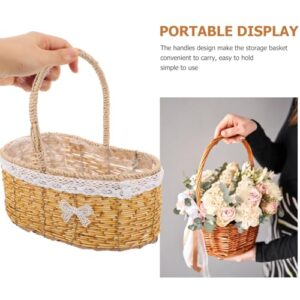 EXCEART decor hamper flower girl wedding basket woven hand-made basket empty gift basket wedding flower holder portable woven basket wedding gift basket flowers flower basket iron