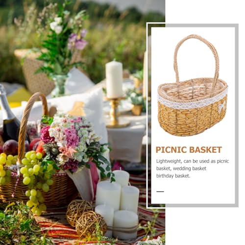 EXCEART decor hamper flower girl wedding basket woven hand-made basket empty gift basket wedding flower holder portable woven basket wedding gift basket flowers flower basket iron