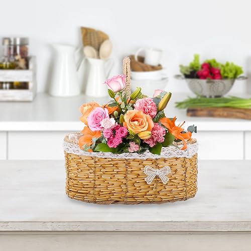 EXCEART decor hamper flower girl wedding basket woven hand-made basket empty gift basket wedding flower holder portable woven basket wedding gift basket flowers flower basket iron