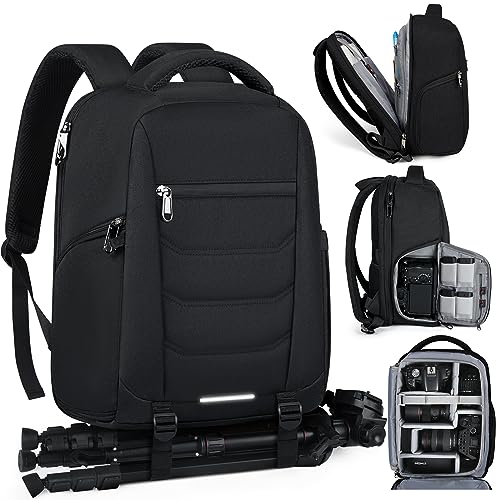 SDYSM Camera Bag Professional Camera Backpack for DSLR SLR Mirrorless Camera Waterproof Camera Laptop Backpack 15.6 Inch with Rain Cover Anti Theft Travel Camera Case Large Capacity Photography Black