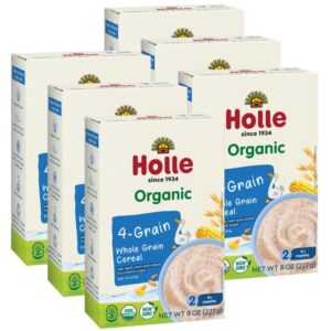 holle organic baby cereal - whole grain, 4-grain cereal for baby - quick and easy to prepare as an organic baby oatmeal for children over 6 months - (6 pack) with whole grain oat, spelt, corn & wheat