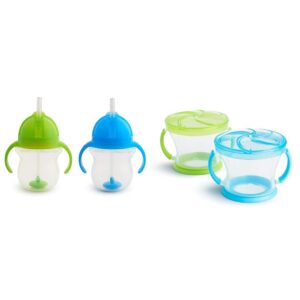 munchkin® any angle™ weighted straw trainer cup with click lock™ lid, 7 ounce, 2 count (pack of 1), blue/green & ® snack catcher® toddler snack cups, 2 pack, blue/green