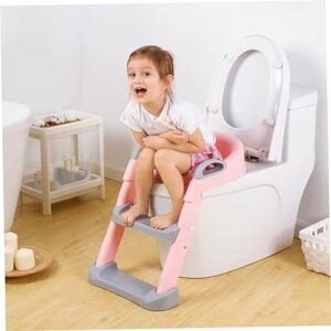 Toddler Toilet Seat and Step Kids Folding Potty Training Toilet Seat with Handle and Ladder Adjustable Toilet Ladder Seat Rose