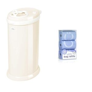 ubbi steel diaper pail and refill bags bundle for odor control and easy disposal