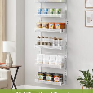 POKIPO 6-Tier Over the Door Pantry Organizer, Large Door Spice Rack with Adjustable Metal Baskets, Heavy Duty Hanging or Wall Mounted Storage Organizer for Kitchen Pantry and Room Wall