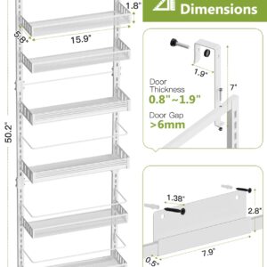 POKIPO 6-Tier Over the Door Pantry Organizer, Large Door Spice Rack with Adjustable Metal Baskets, Heavy Duty Hanging or Wall Mounted Storage Organizer for Kitchen Pantry and Room Wall