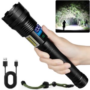 rechargeable led flashlights high lumens, 250,000 lumen brightest flash light, high power flashlight usb with 5000 mah capacity, ipx7 waterproof handheld led torch for home, camping, hiking