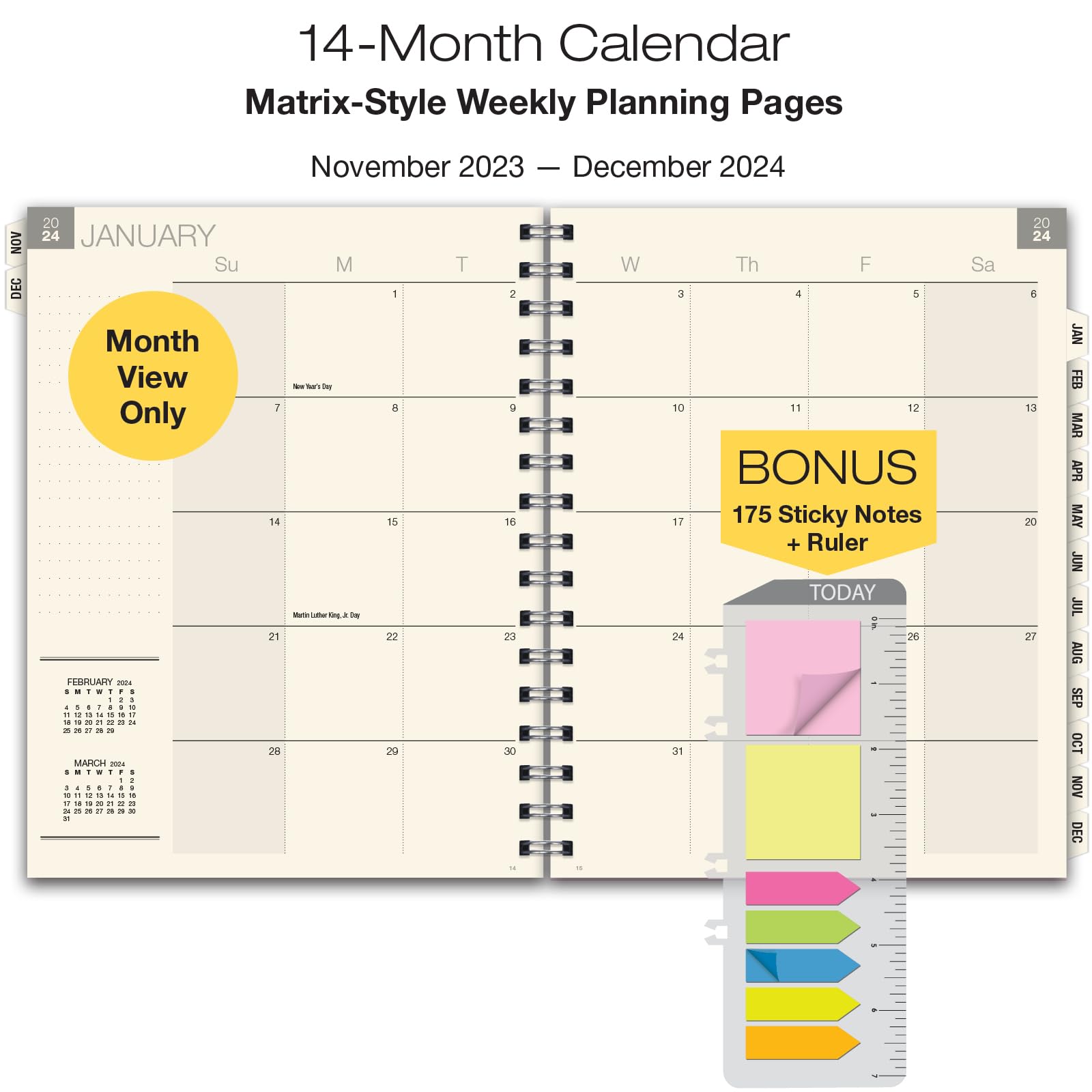 2024 Essential 8.5"x11" Monthly Planner with Tabs - 14 Months (November 2023 Through December 2024) - Professional, Simple, Easy-to-Use Design. Frosted Vinyl Covers for Extra Protection