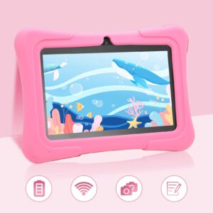 Android Tablet, 7Inch Android 10 Tablet, 1GB RAM 32GB ROM, 512GB Expandable, 3000mAh, Dual Camera, Quad Core 1.5GHz, Preinstalled Kids App, Gifts (Light Pink)